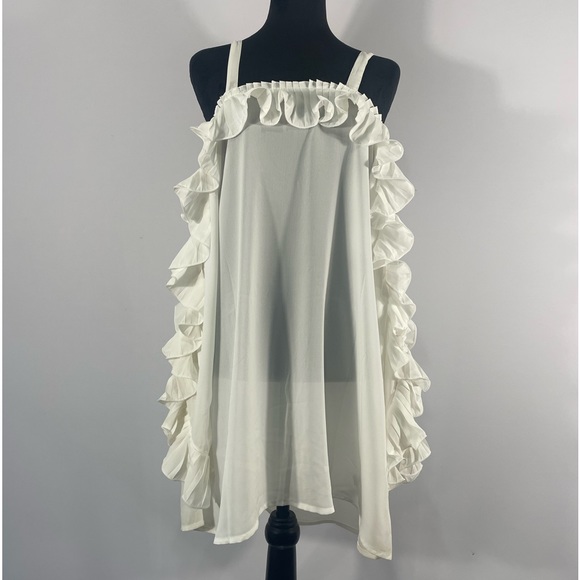 Pretty Angel | Dresses | White Ruffle Dress Tunic Top Spaghetti Straps ...